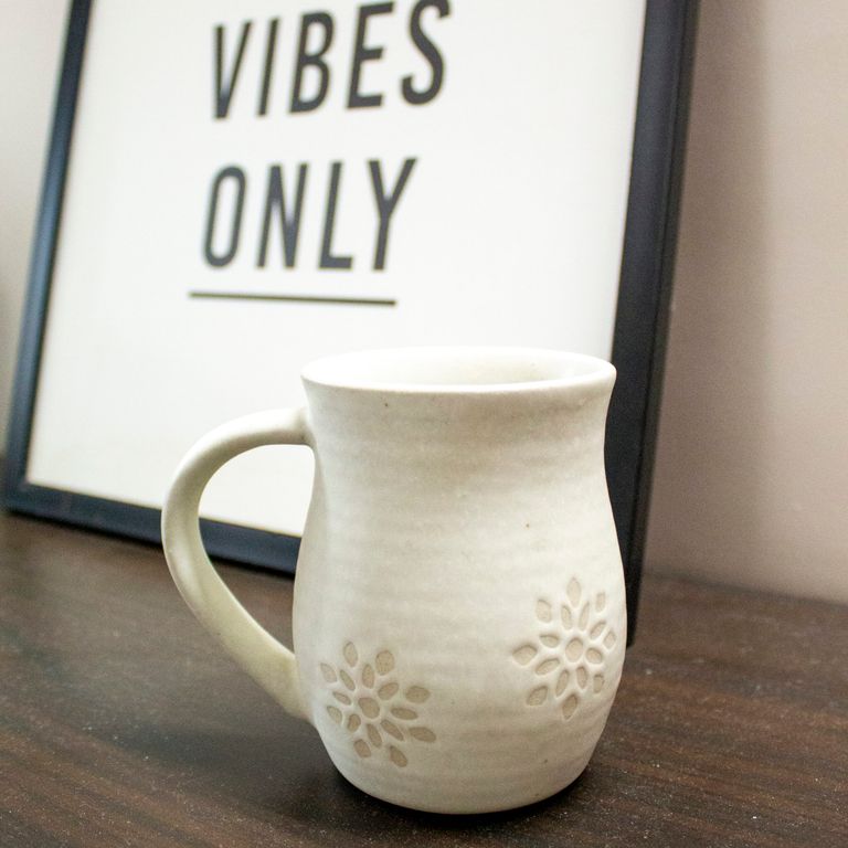 Earthy Floral Coffee Mug | Byora Homes | Beige | Stoneware Ceramic ...